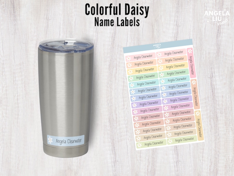 Colorful Daisy Name Labels | Skinny Long Strip Full Name Label Stickers ...