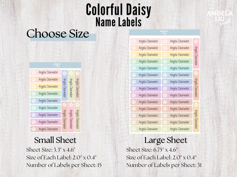 Colorful Daisy Name Labels | Skinny Long Strip Full Name Label Stickers ...