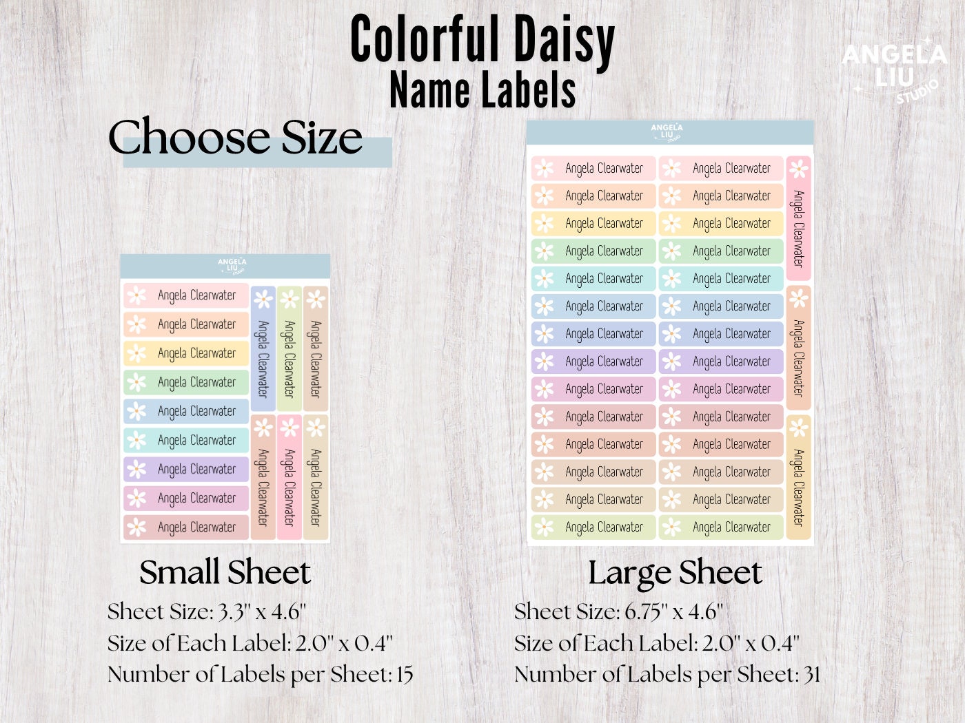 Colorful Daisy Name Labels | Skinny Long Strip Full Name Label Stickers ...