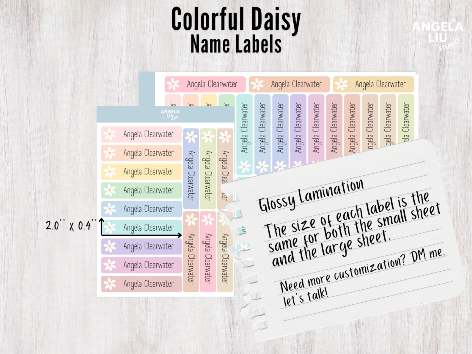 Colorful Daisy Name Labels | Skinny Long Strip Full Name Label Stickers ...