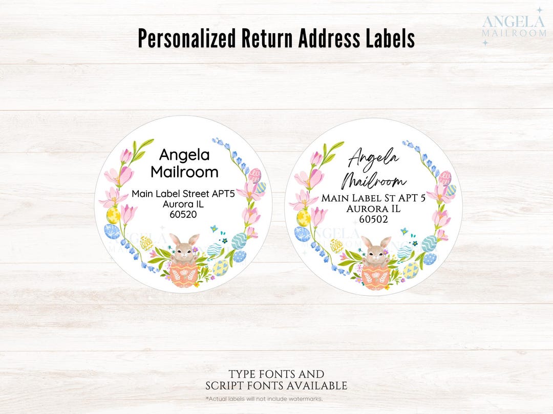 Easter Bunny Floral Wreath Return Address Labels, Set of 30, 24, 12 ...