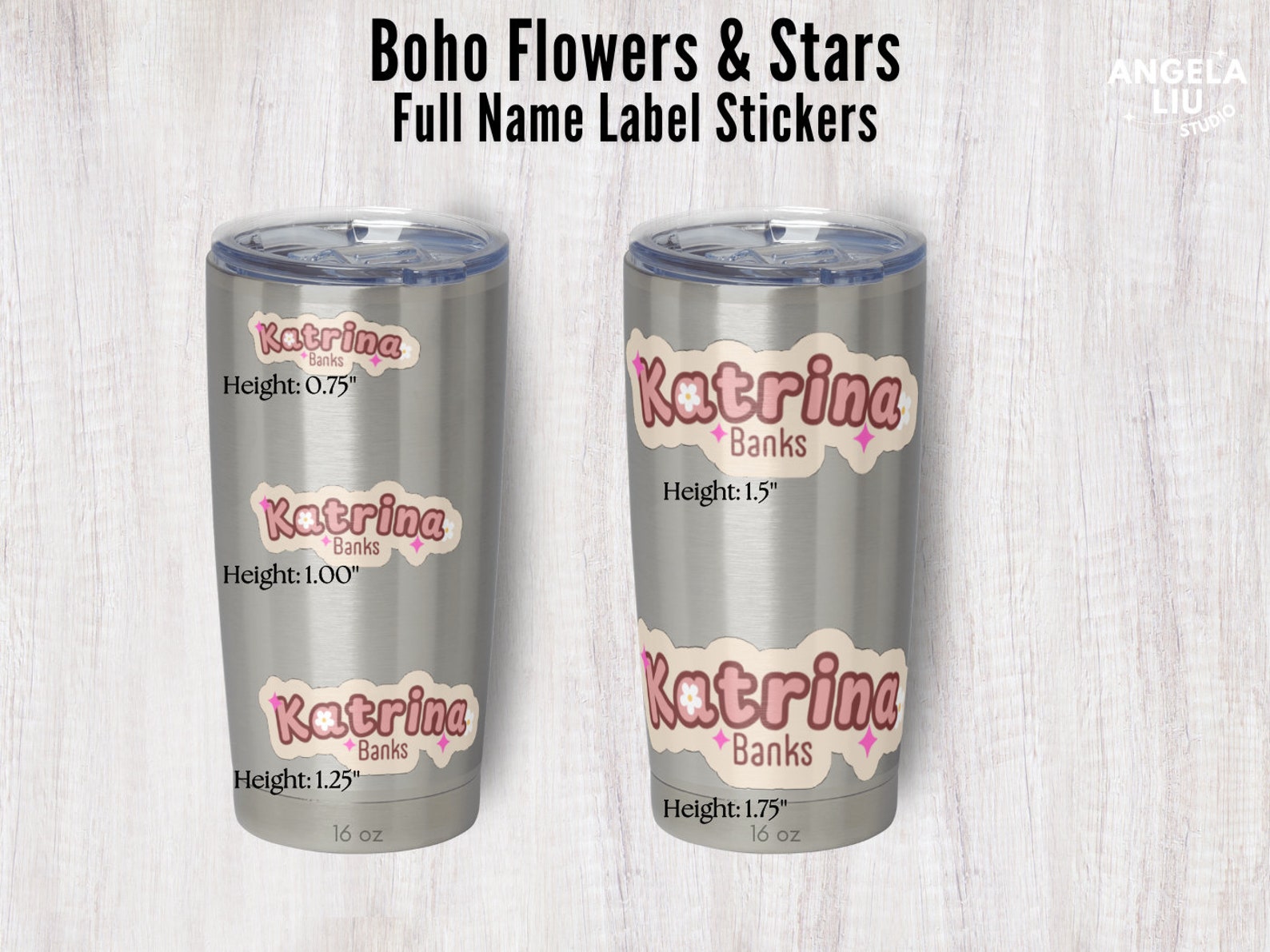 Boho Flowers & Stars Full Name Labels Personalized Waterproof Girl Name ...