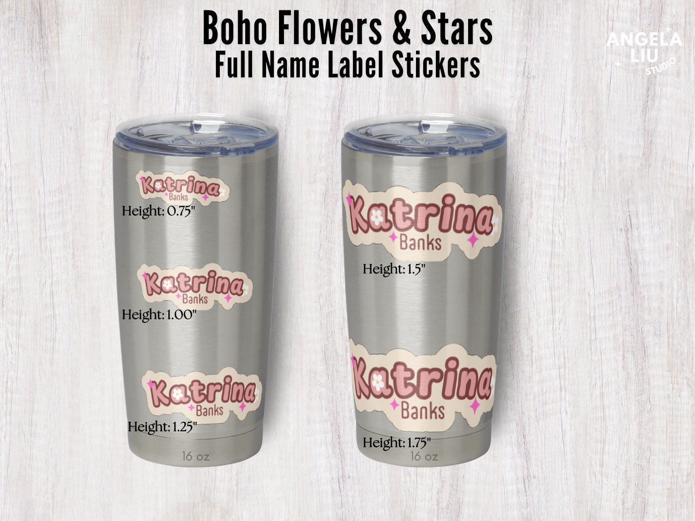 Boho Flowers & Stars Full Name Labels Personalized Waterproof Girl Name ...