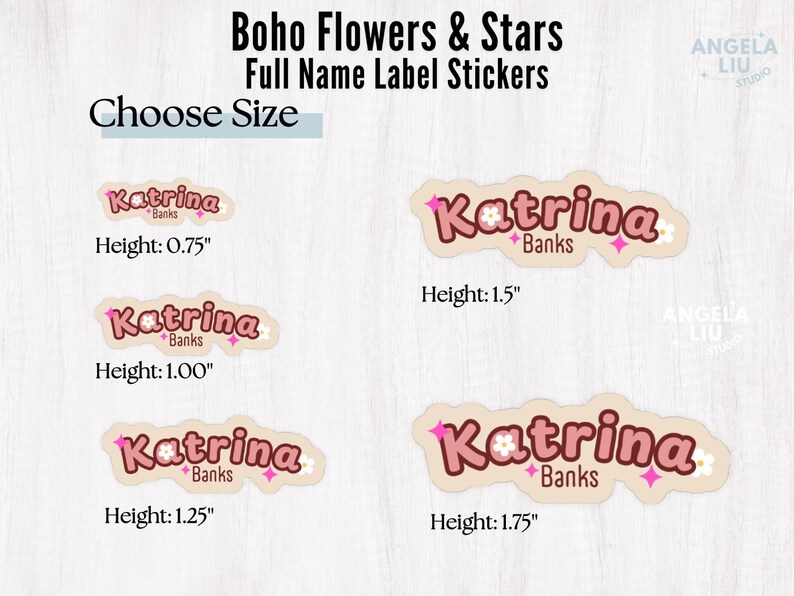 Boho Flowers & Stars Full Name Labels Personalized Waterproof Girl Name ...