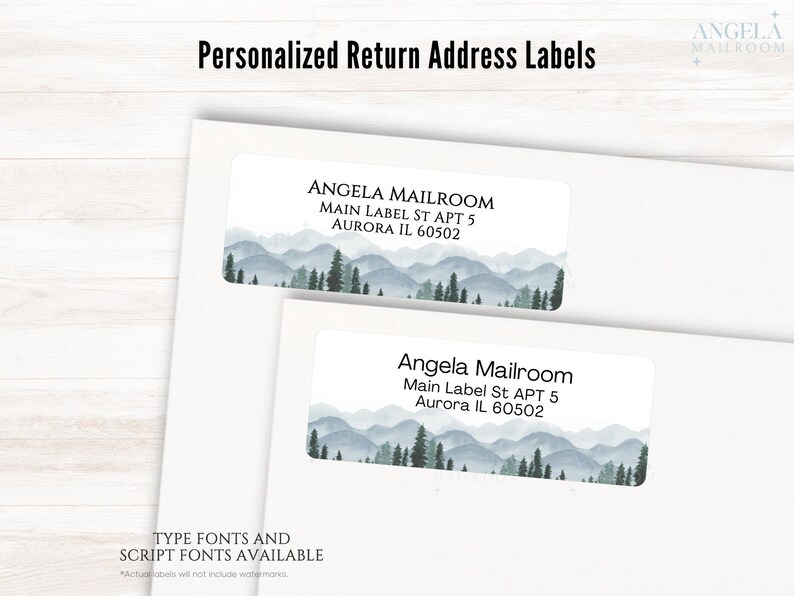 Mountain Pine Trees Return Address Labels, Set of 30 | Personalized ...