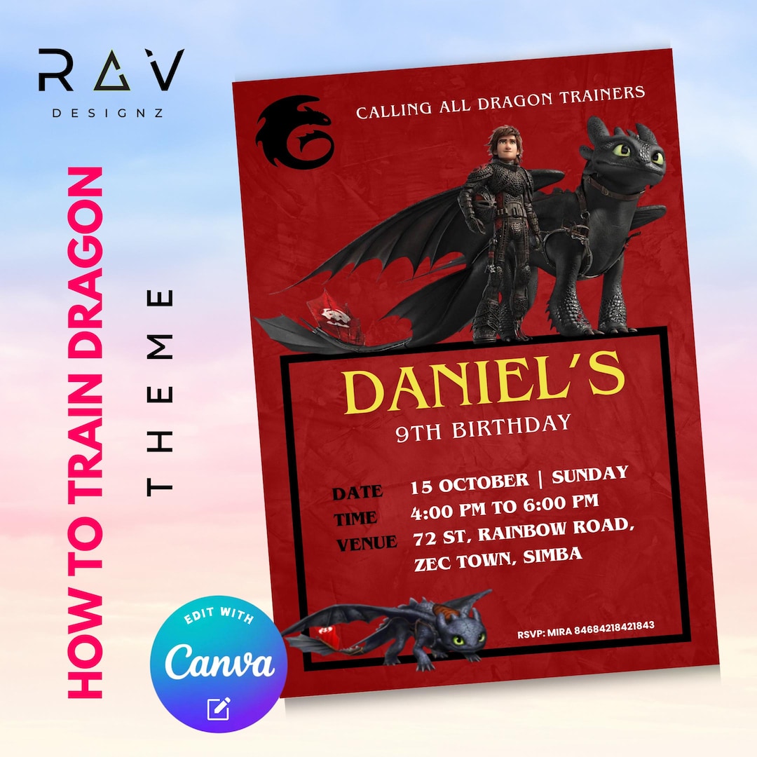 Editable How to Train Your Dragon Birthday Invitation Template Canva ...