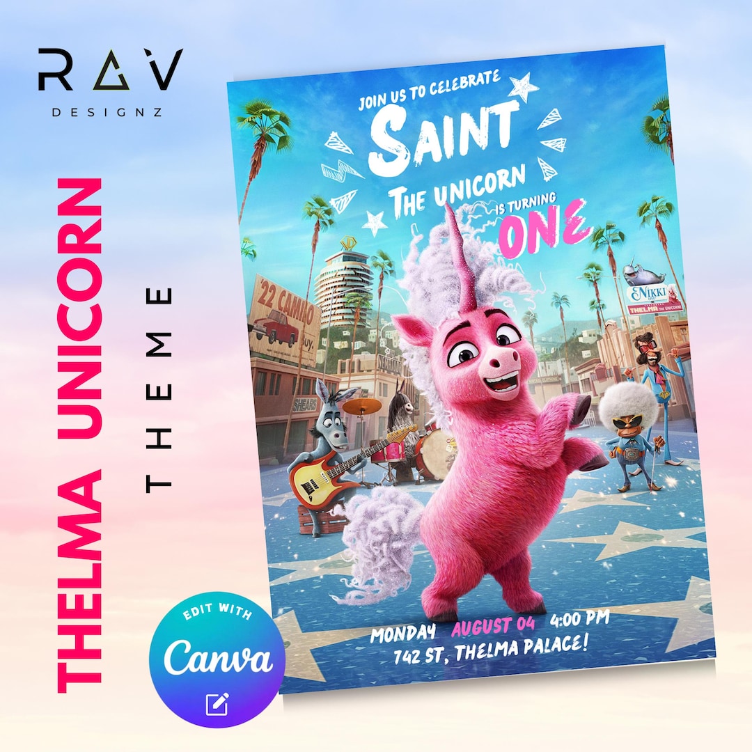 Editable Thelma the Unicorn Birthday Invitation Unicorn Party Invite ...