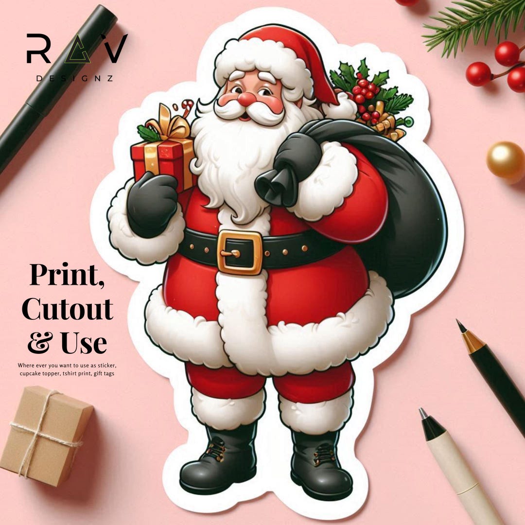 Santa Claus Christmas DIY Printable A4 Digital Download for Stickers ...