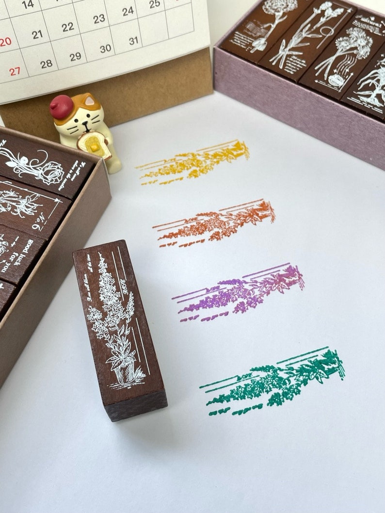 Handmade Floral Wooden Stamp Set 8 Pieces for DIY Journals, Card Making ...