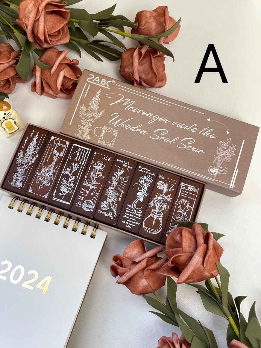 Handmade Floral Wooden Stamp Set 8 Pieces for DIY Journals, Card Making ...