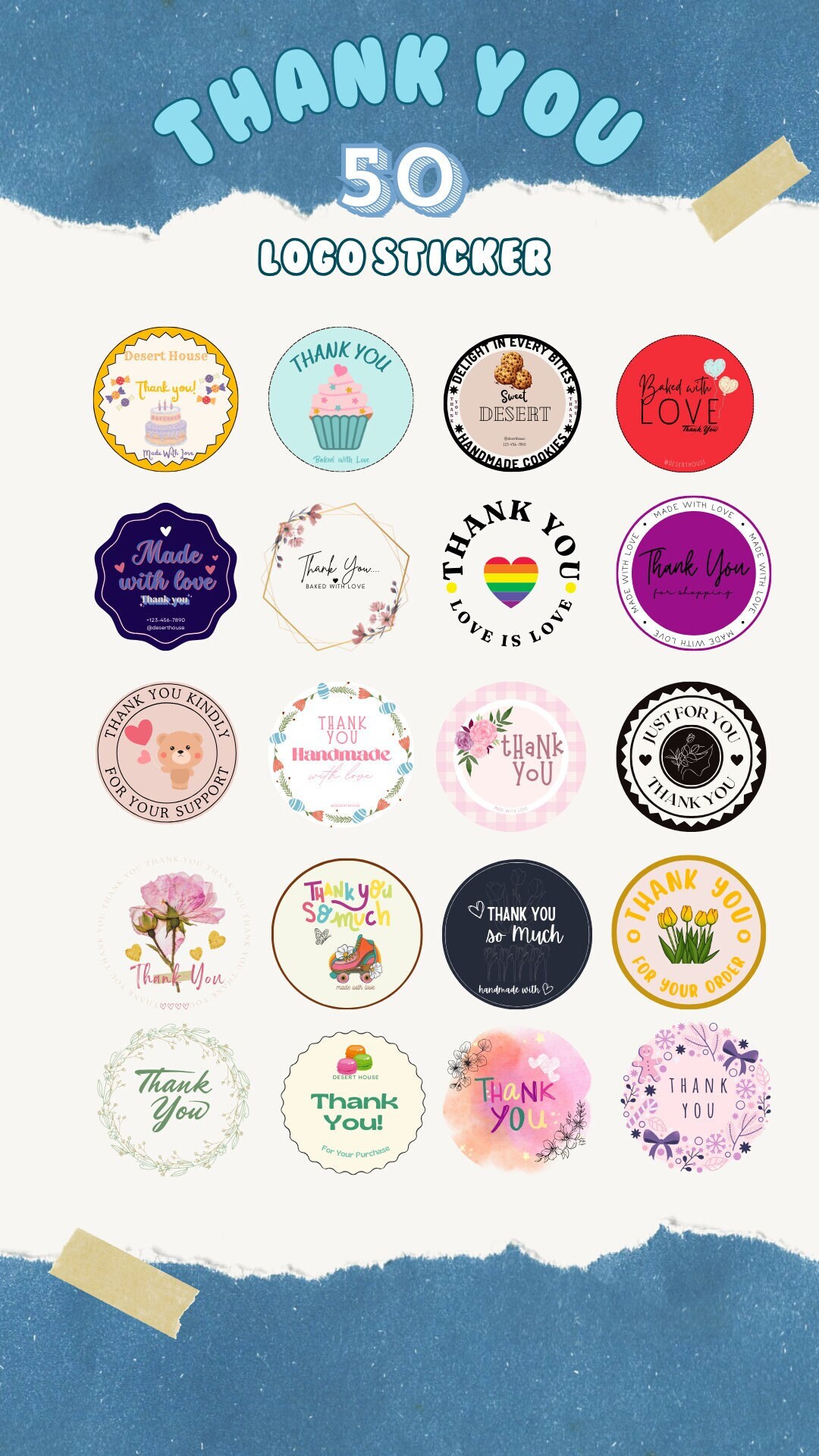 50 Thank You Logo Sticker - Etsy