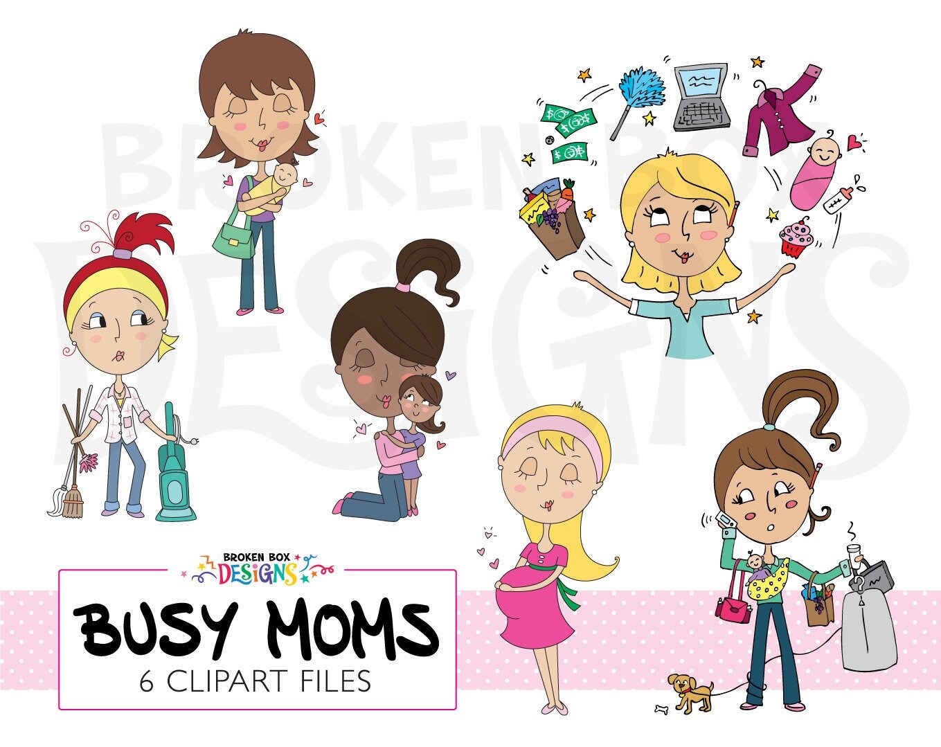 Busy Moms Clipart Set - Etsy