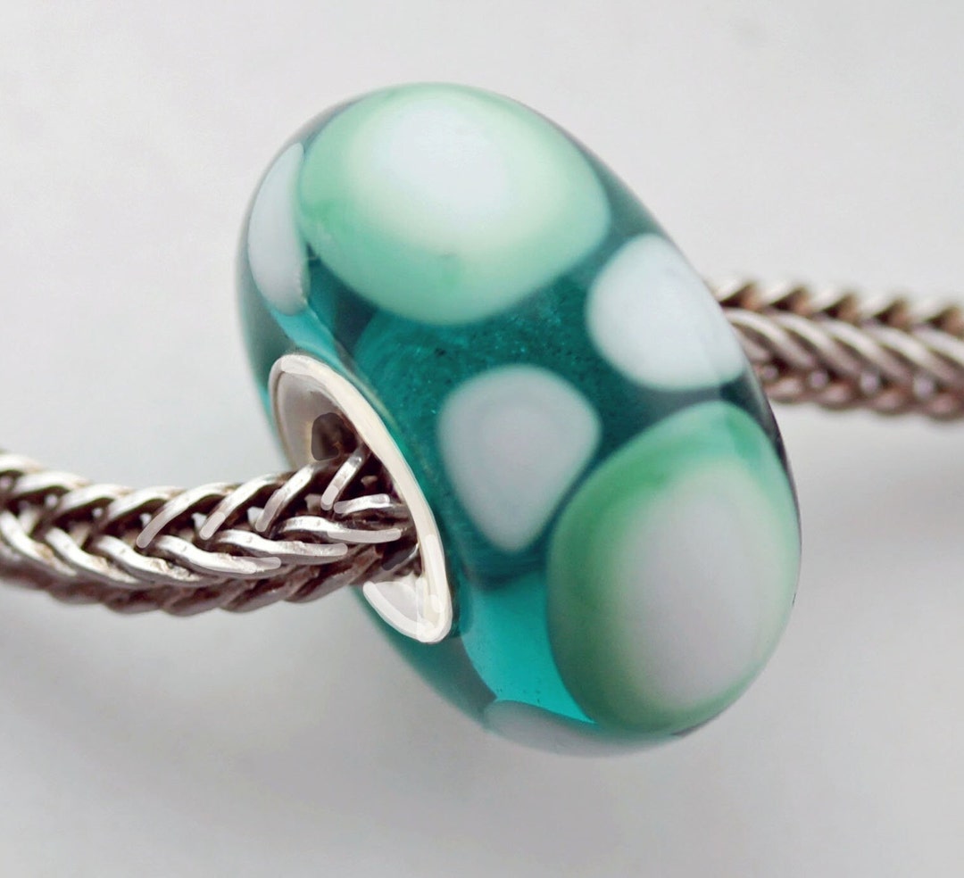 Unique Green and White Dot on Dot Glass Bead Artisan Lampwork Glass ...
