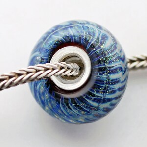 Unique Big Silver Blue Twist Dichroic Ribbon Glass Bead Artisan ...