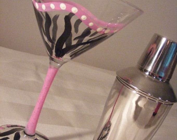 Hand Painted Zebra Print Martini Glass With Pink Trim and Polka Dots ...