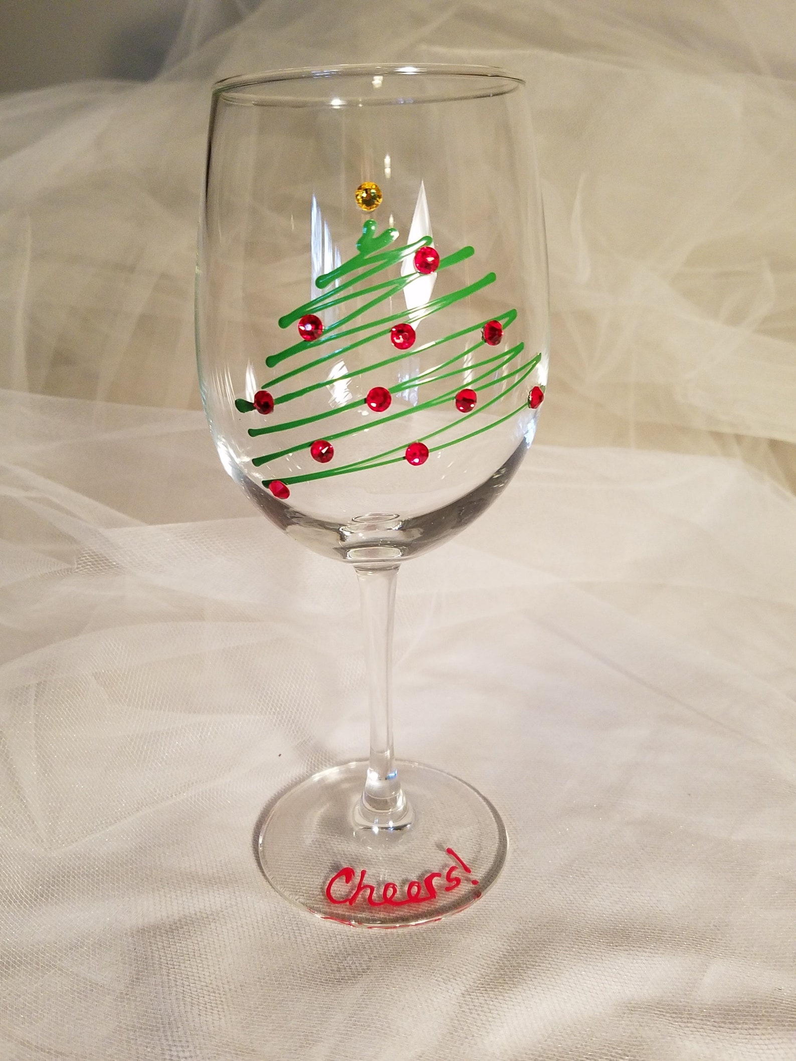 Christmas Wine Glasses - Set of 2 Hand Painted Christmas Tree Wine ...