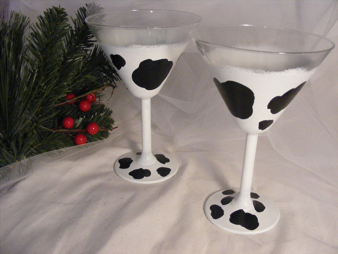 Cow Print Martini Glasses - Set of 2 - Etsy