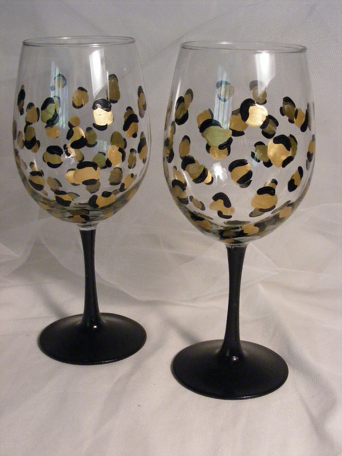 Leopard Print Wine Glass Glasses With Black Stem Great Gift - Etsy