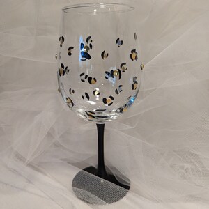 ONE Leopard Print Wine Glass Glasses With Swarovski Crystals and Black ...