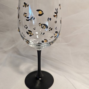 ONE Leopard Print Wine Glass Glasses With Swarovski Crystals and Black ...