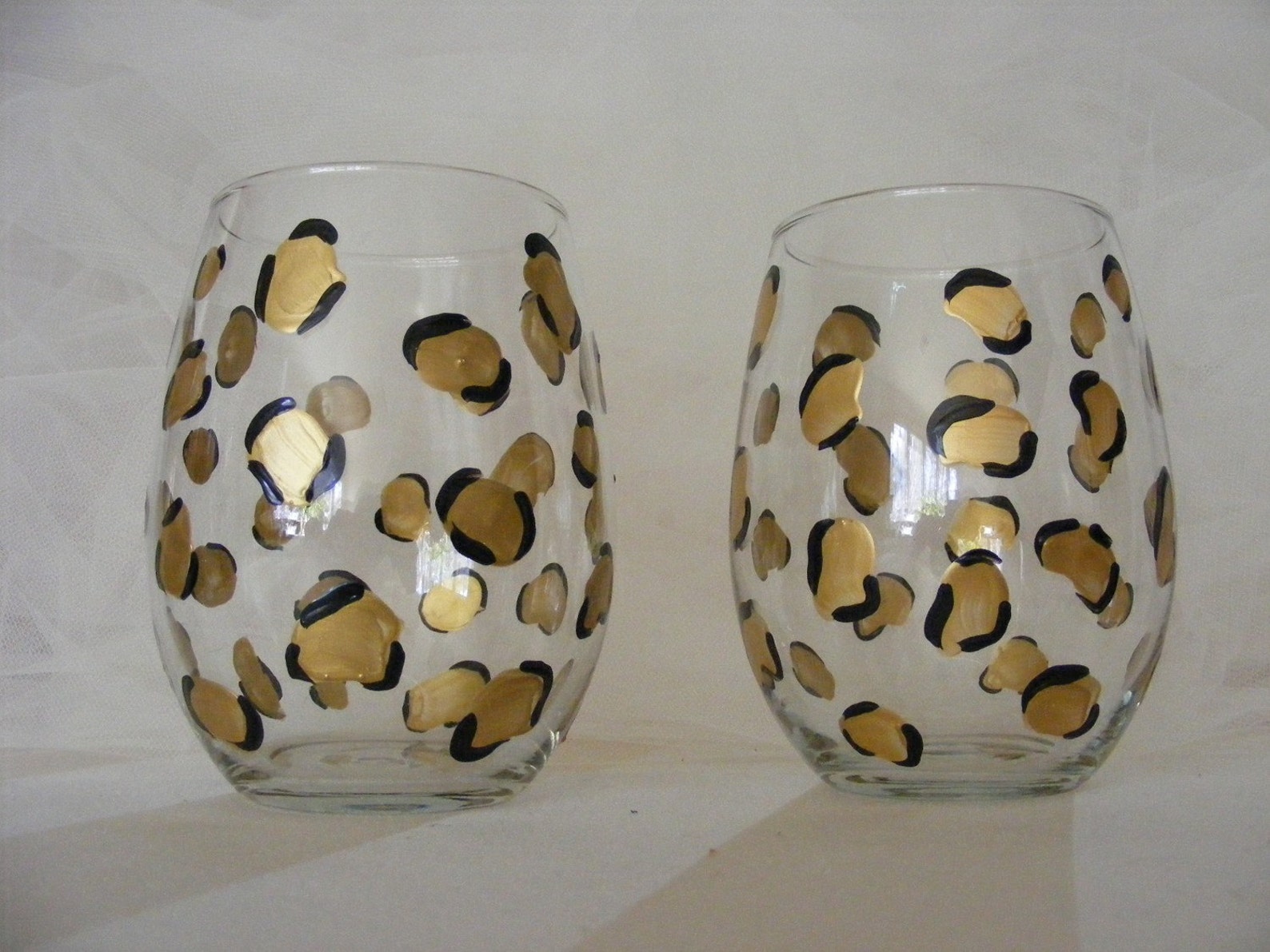 Painted Leopard Print Wine Glasses in Gold and Black - Etsy