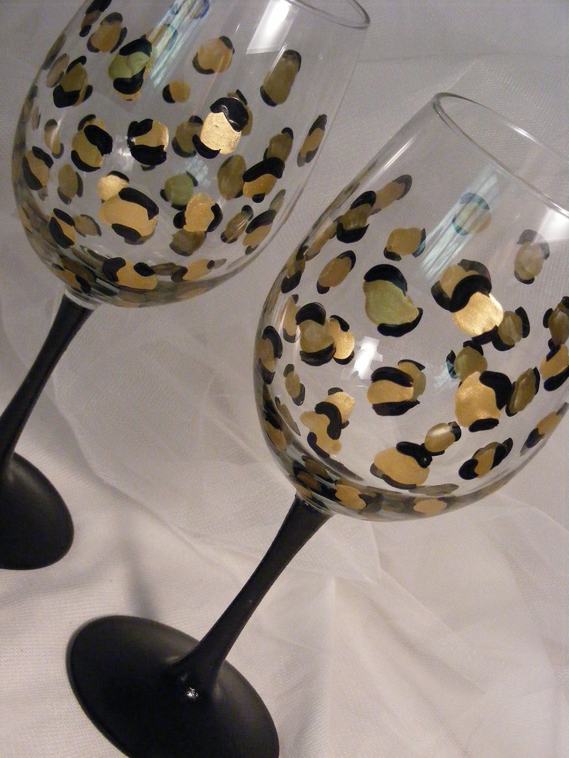 Leopard Print Wine Glass Glasses With Black Stem Great Gift - Etsy