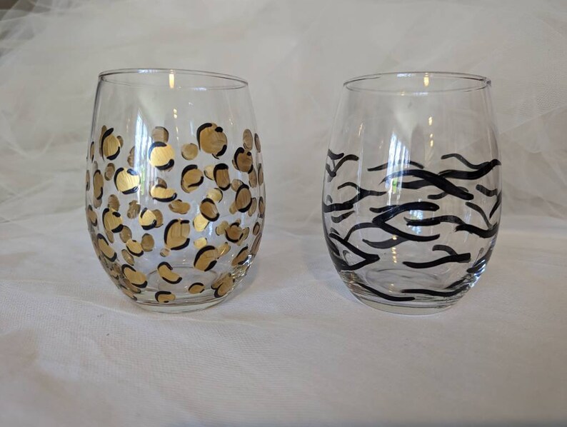 Animal Print Stemless Wine Glasses in Leopard and Zebra Print - Etsy