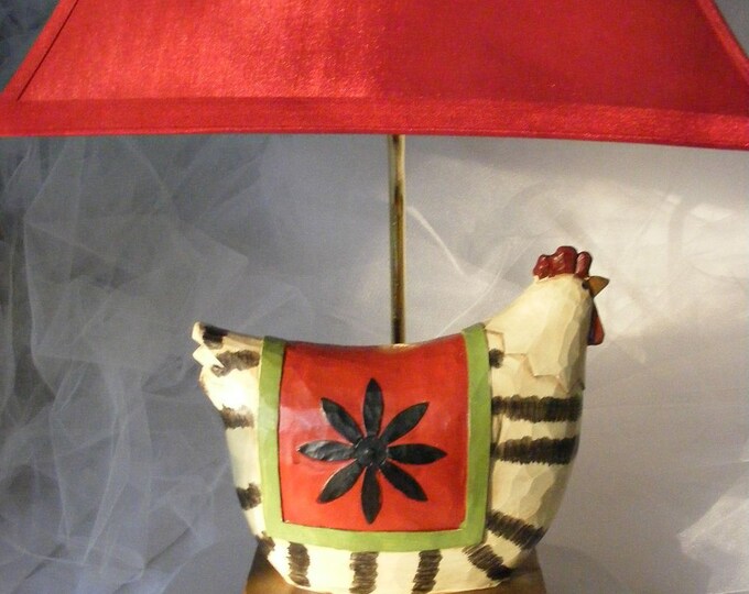 Black, Red and White Rooster Table Lamp With Red Silk Shade- Perfect ...