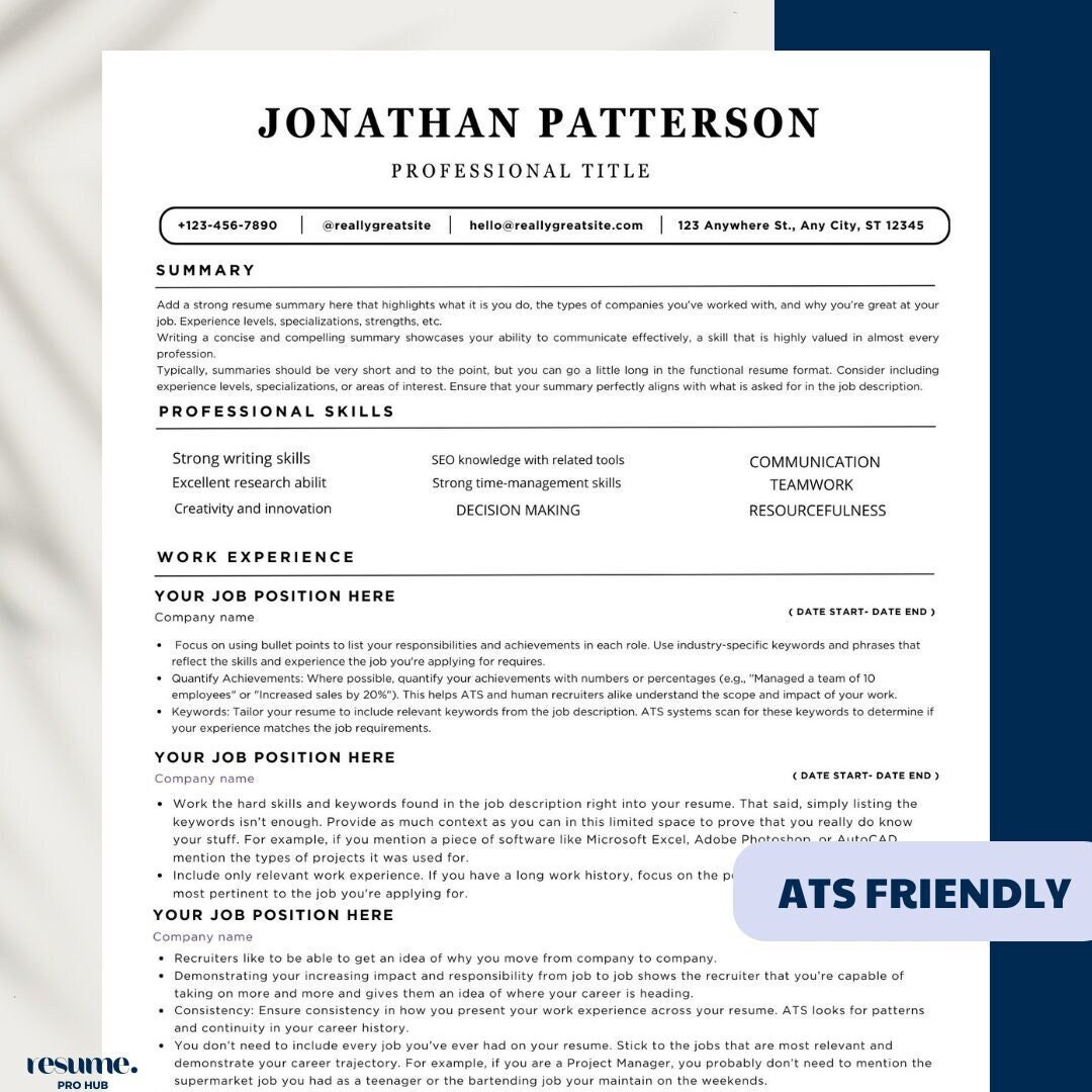 ATS Resume Template , Pages, Minimalist ATS CV Template, Modern ...