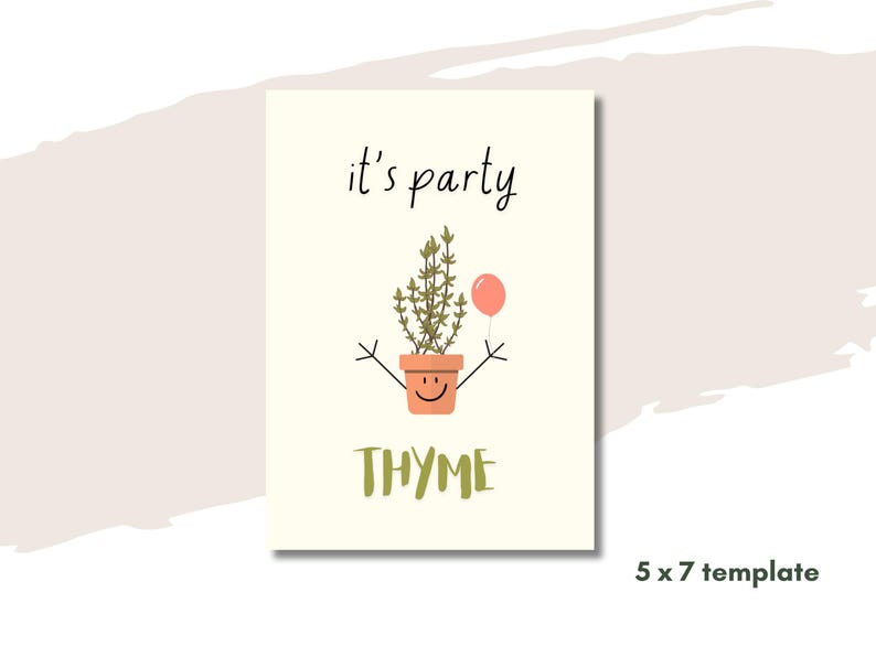 Its Party Thyme, Plant Themed Happy Birthday Card Digital Happy ...
