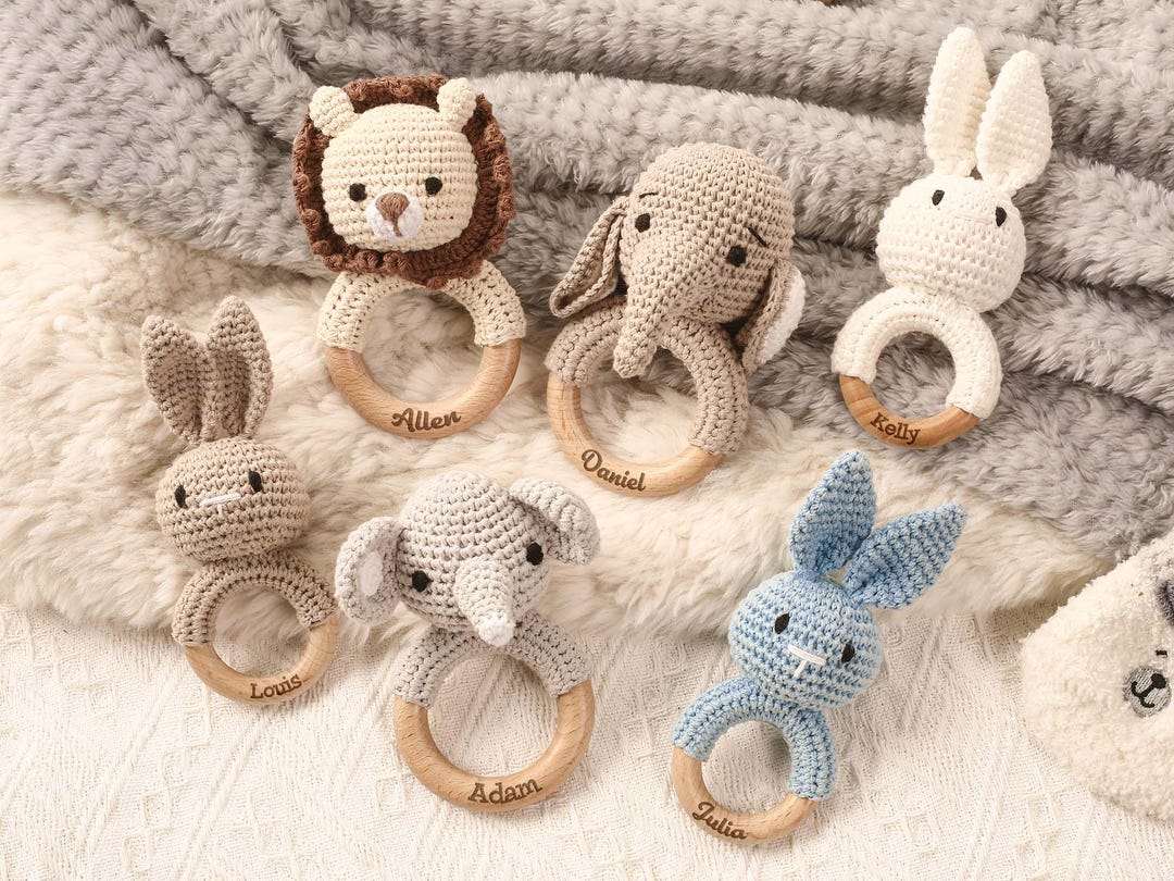 Personalized Baby Crochet Rattle, Custom Animal Rattle, Newborn Baby ...