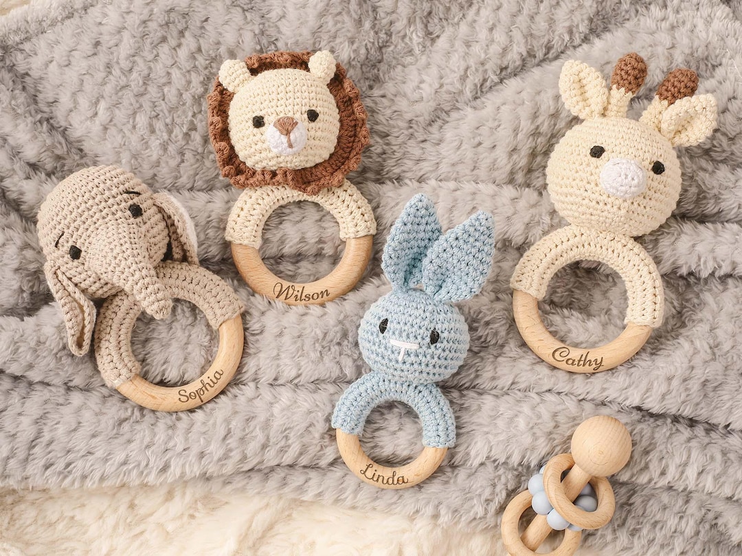 Personalized Animal Crochet Rattle, Custom Baby Shower Gift, Newborn ...