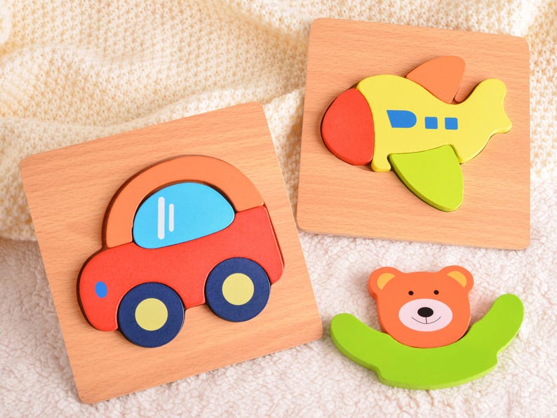 Kids Wooden Matching Puzzle, Wooden Puzzle Car Plane, Jigsaw Puzzle ...
