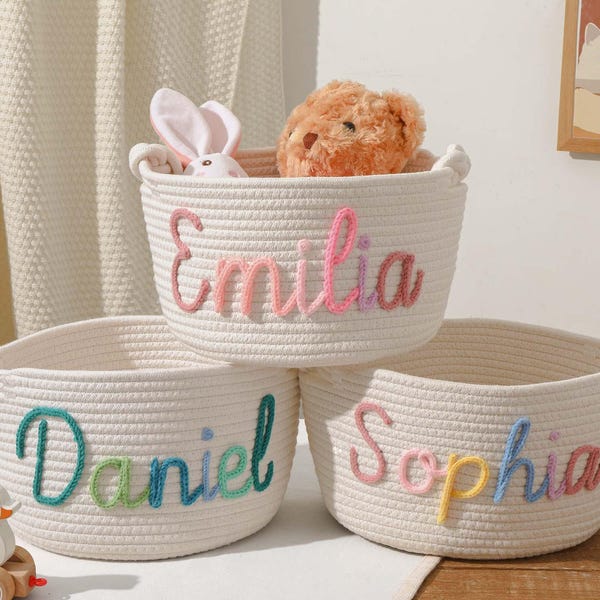 Embroidered Rope Baskets - Etsy
