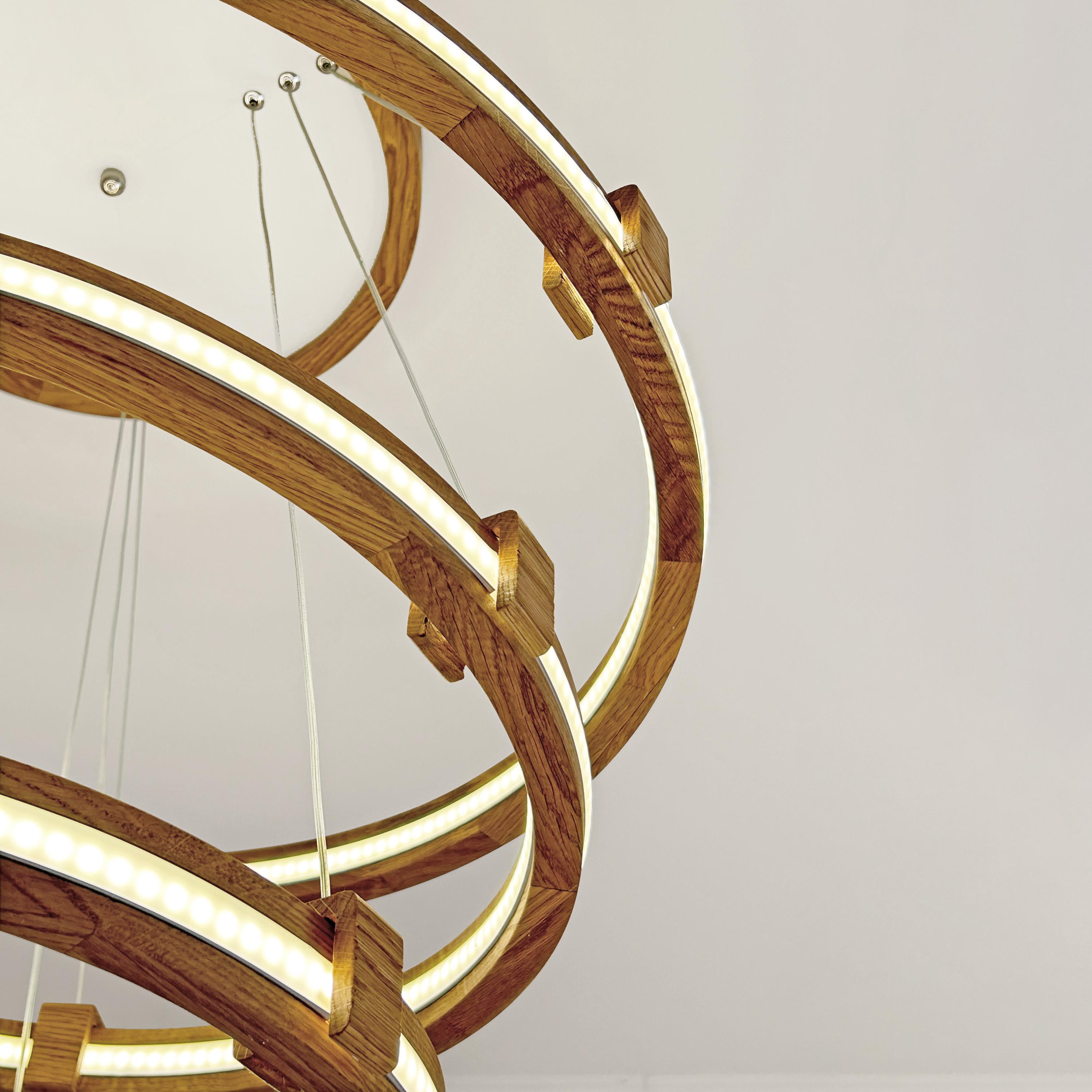 Ceiling LED Wooden Chandelier, Round Pendant Lighting, Modern Living ...