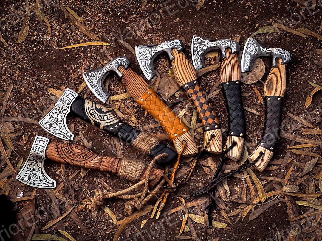 Set of 6 Hand-forged Carbon Steel Viking Axes: Nordic Larp Axe Gift for ...