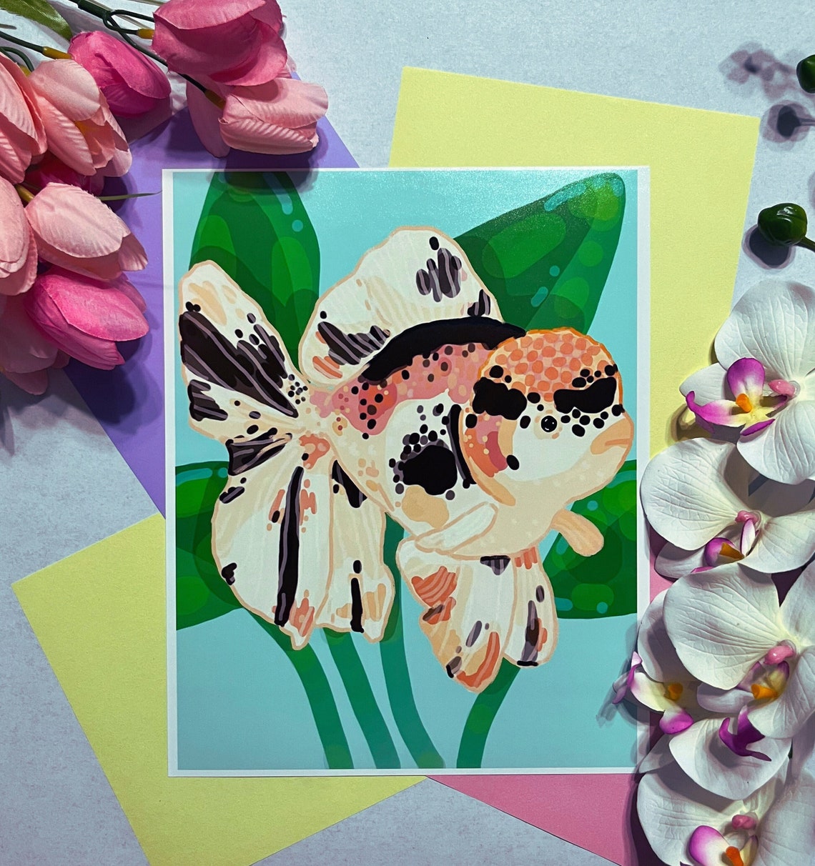 Tricolor Rosetail Oranda Goldfish, Calico Goldfish Digital Download ...