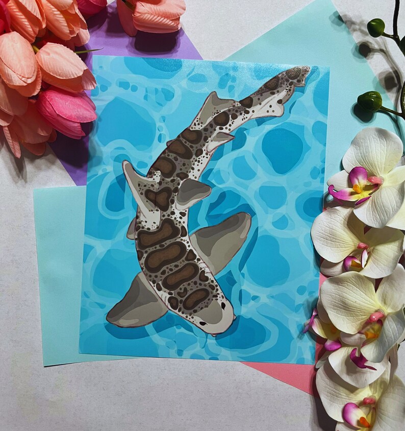 Leopard Shark Digital Art Print, Wall Decor, Ocean Shark Painting ...