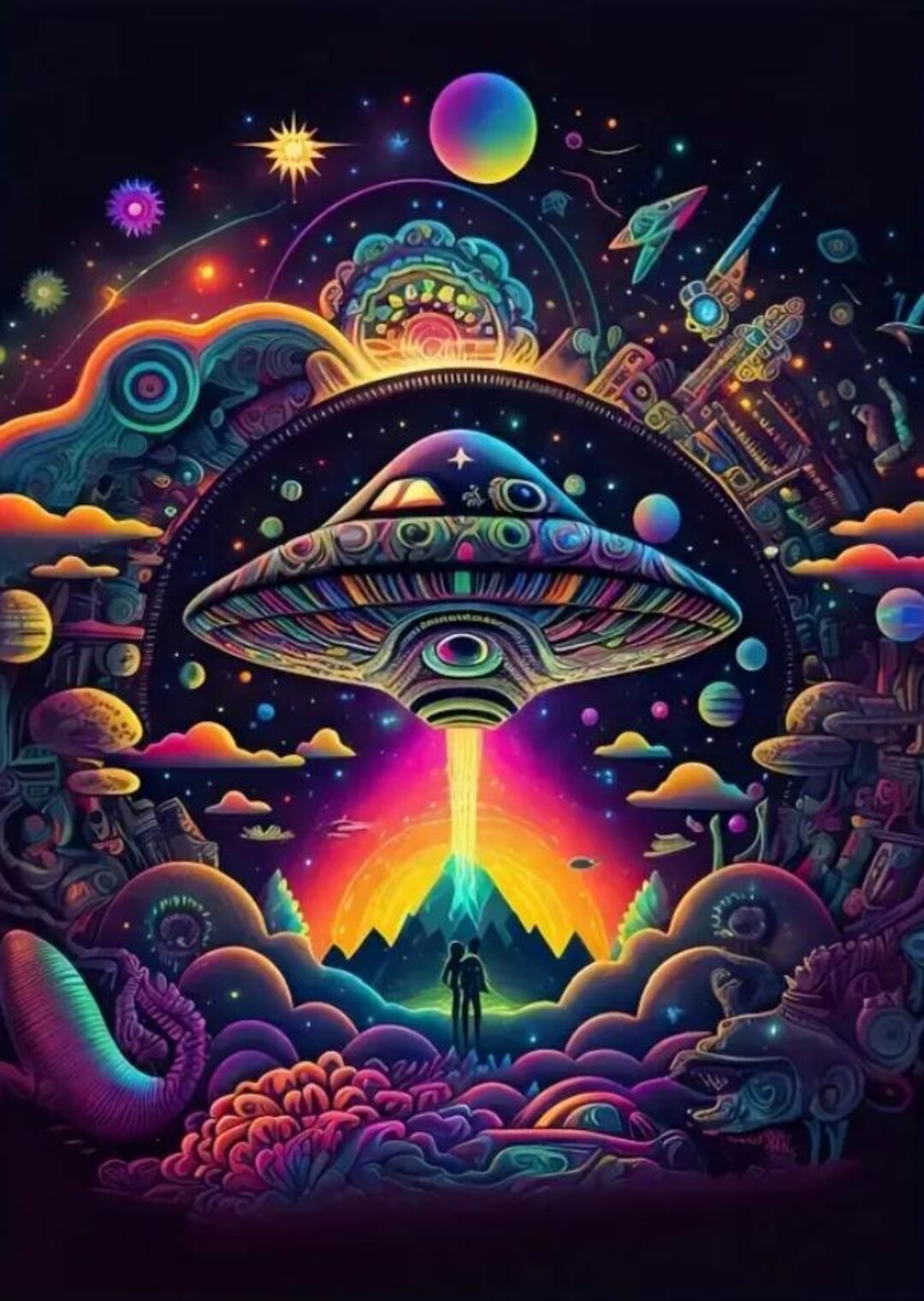 Neon Alien UFO 5D Round Diamond Painting DIY Art Kit, 30x40 Cm, 11 ...