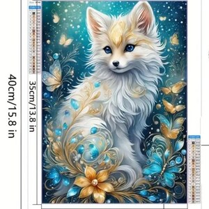 White Fox 5D Round Diamond Painting DIY Art Kit, 30x40 Cm, 11.81x15.75 ...
