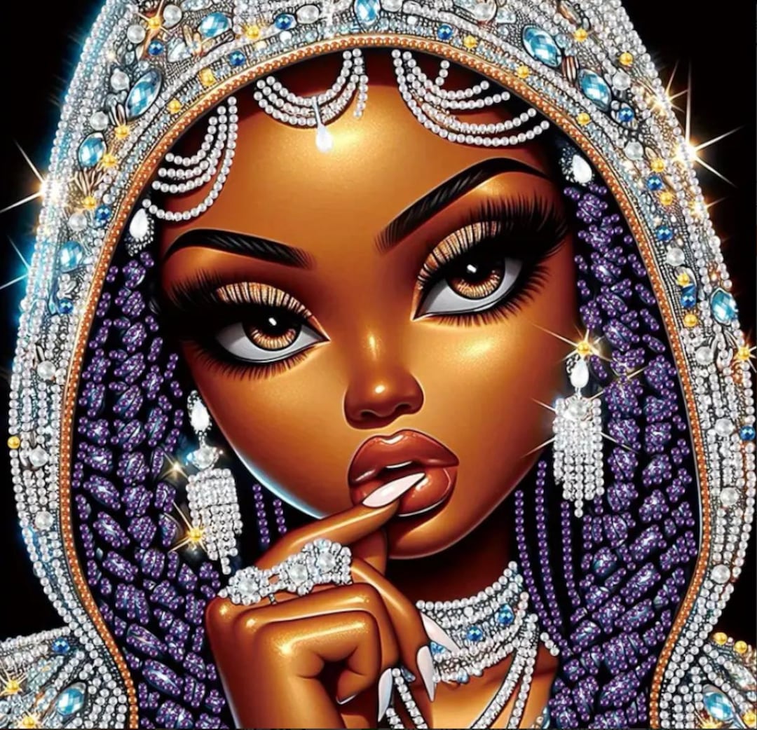 African American Black Woman in Pink 5D Diamond Painting Kit, DIY ...