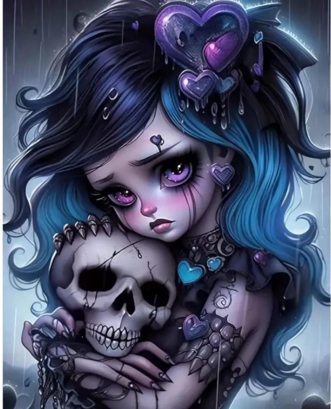 Gothic Girl With Skull Halloween 5D Round Diamond Art Kit, DIY, 3040cm ...