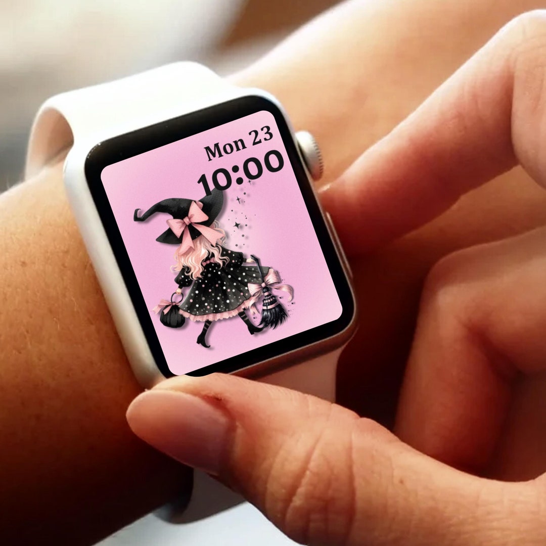 Coquette Black and Pink Witch Smart Watch Wallpaper, Cute Witch Lock ...