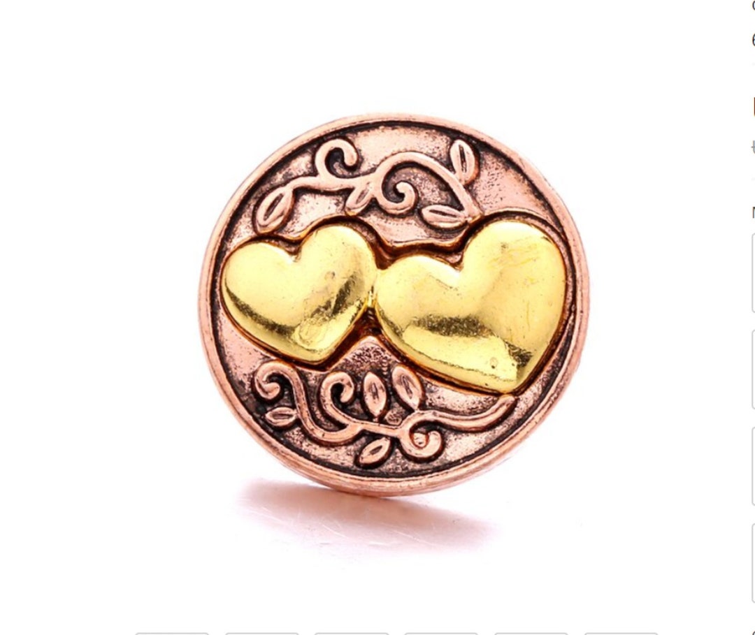 Gold and Copper Hearts Snap Button, Interchangeable Jewelry 18-22 Mm ...