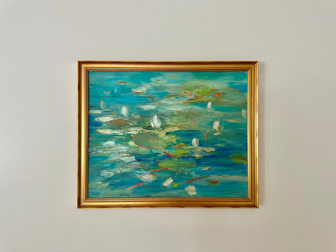 Spirit Pond: Original Oil Painting, Abstract Lily Pads, Gold Frame ...