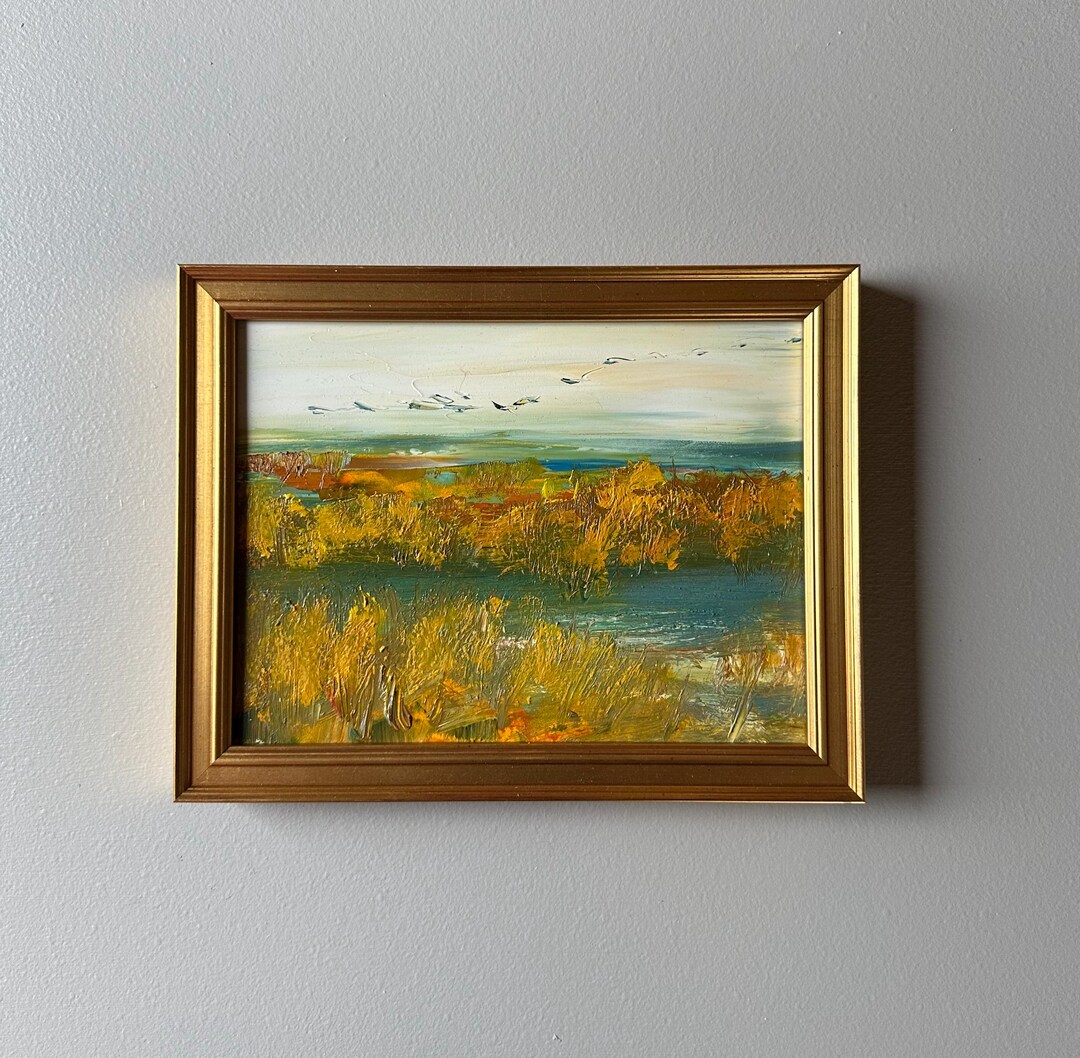 Geese Flying Over Marsh: Original Oil Painting in Gold Frame (7x9 ...