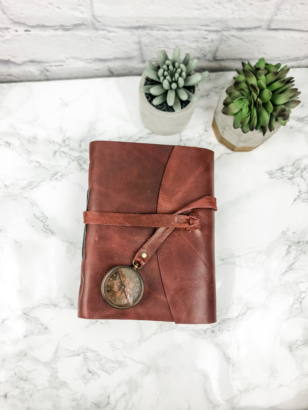 Brown Leather Journal With Compass, Leather Travel Journal With Map ...