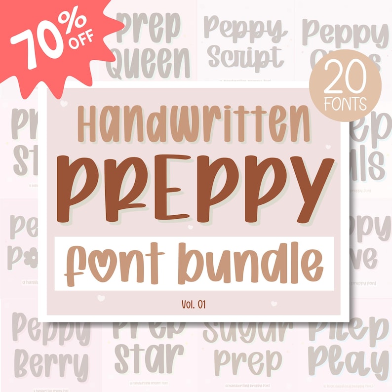 20 Preppy Font Bundle Vol.1 – Teacher & Doodle Handwriting Fonts for ...