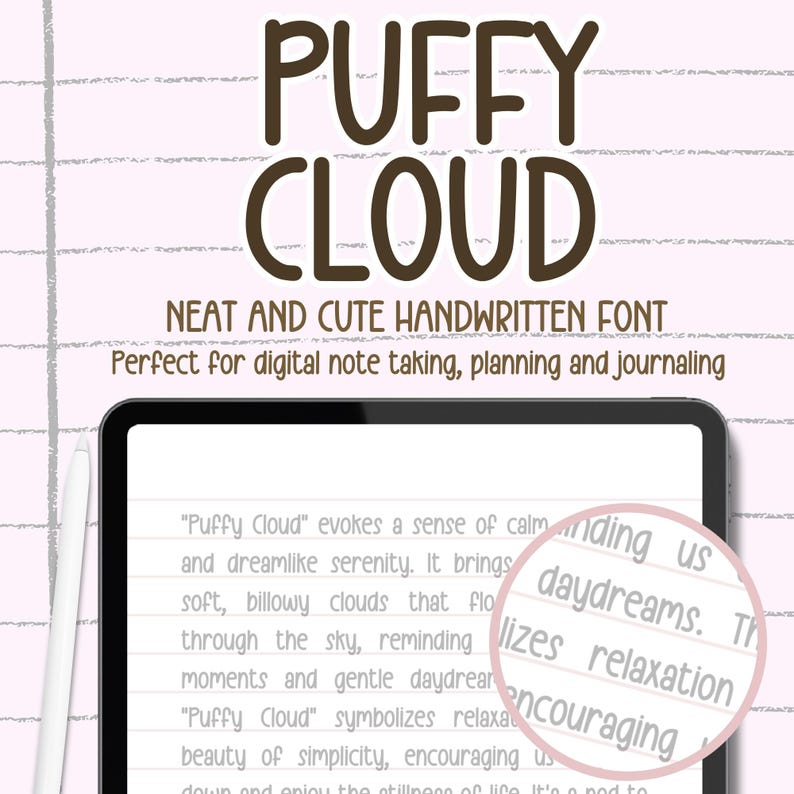 Puffy Cloud – Handwritten Font for Digital Planners, Goodnotes & Cricut ...