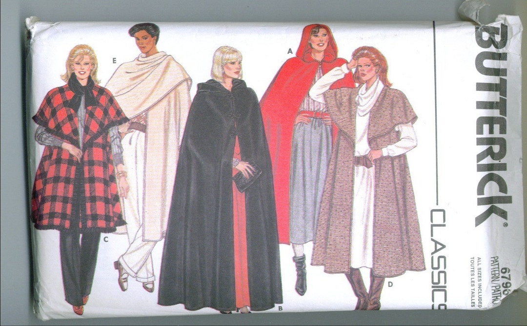Butterick 6796 Vintage 1986 Hooded Cape 4 Lengths Sewing Pattern Sizes ...